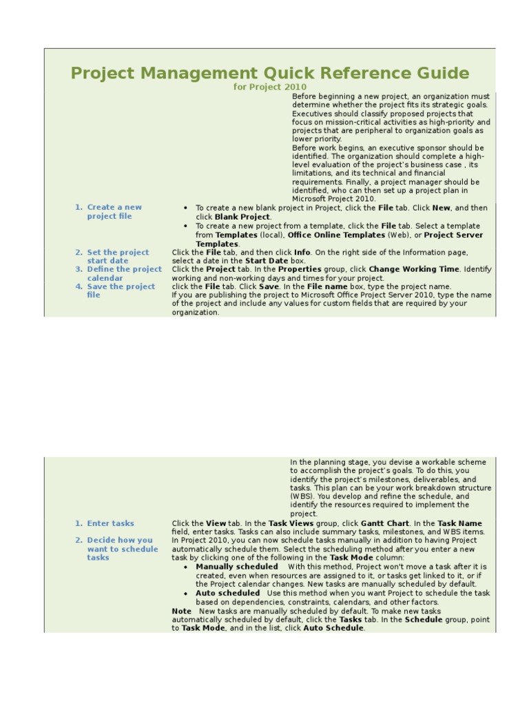 Project Management Quick Reference Guide: Start A New Project | PDF ...
