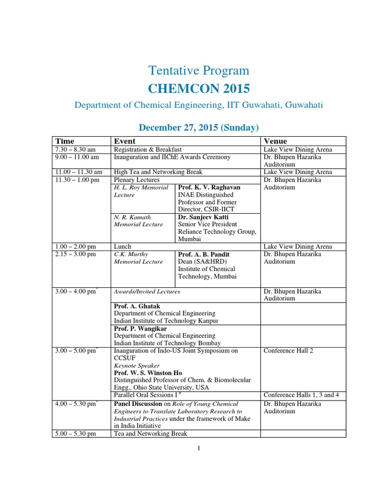 Chemcon 2015 Program | PDF | Physical Sciences | Chemistry
