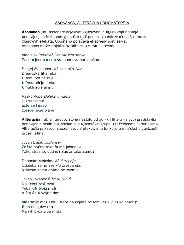 5b.asonanca, Aliteracija I Onomatopeja | PDF