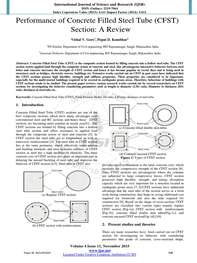 Performance of Concrete Filled Steel Tube (CFST) Section: A Review ...