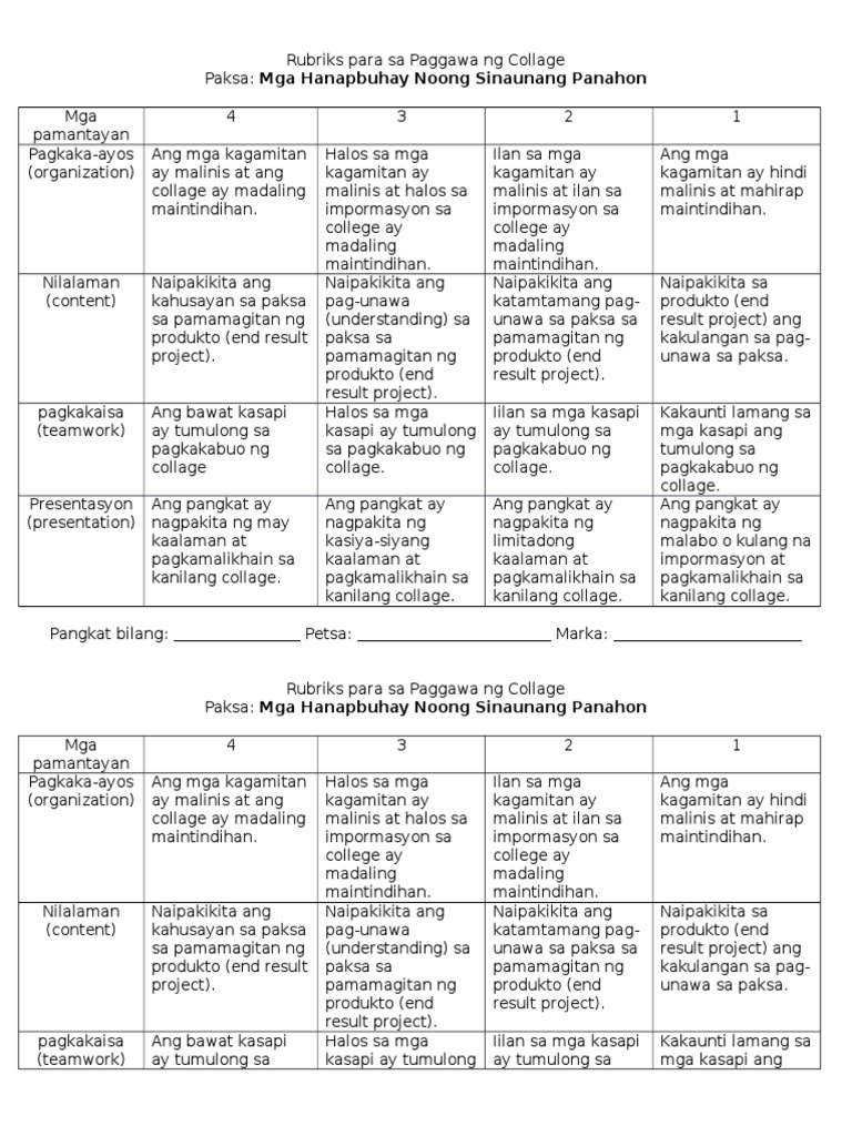 Rubriks para Sa Paggawa NG Collage | PDF