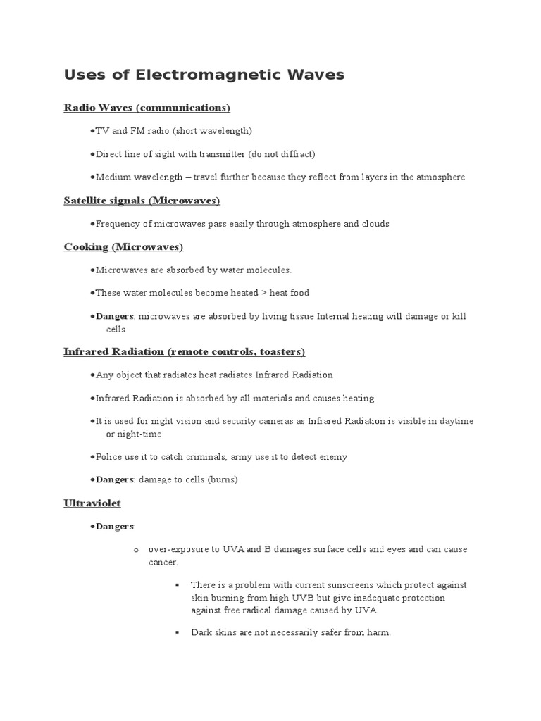 Uses of Electromagnetic Waves | PDF | Electromagnetic Radiation | Infrared