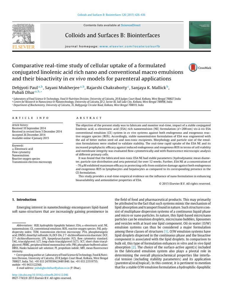Comparative Real-Time Study of Cellular Uptake of A Formulated Conjugated Linolenic Acid | PDF ...