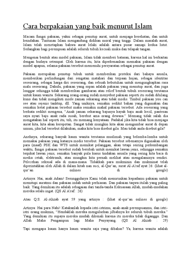 Cara Berpakaian Yang Baik Menurut Islam | PDF | Agama & Spiritualitas