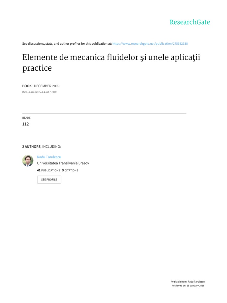 Elemente de Mecanica Fluidelor | PDF
