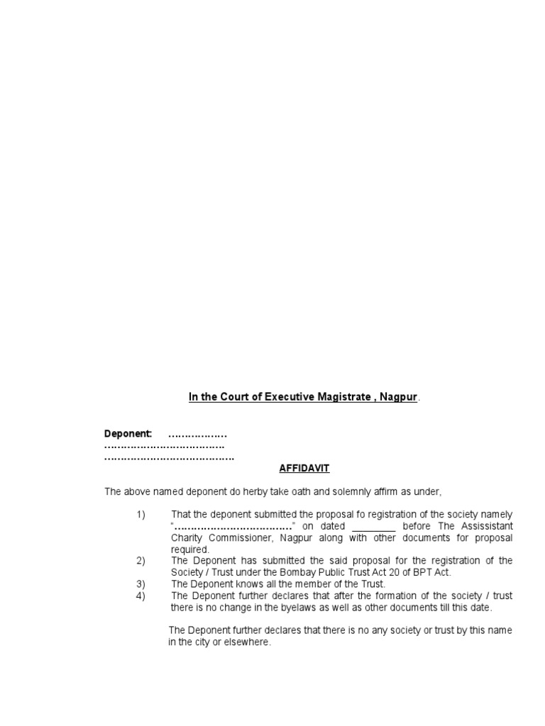 In The Court of Executive Magistrate, Nagpur.: Deponent: . . Affidavit | PDF