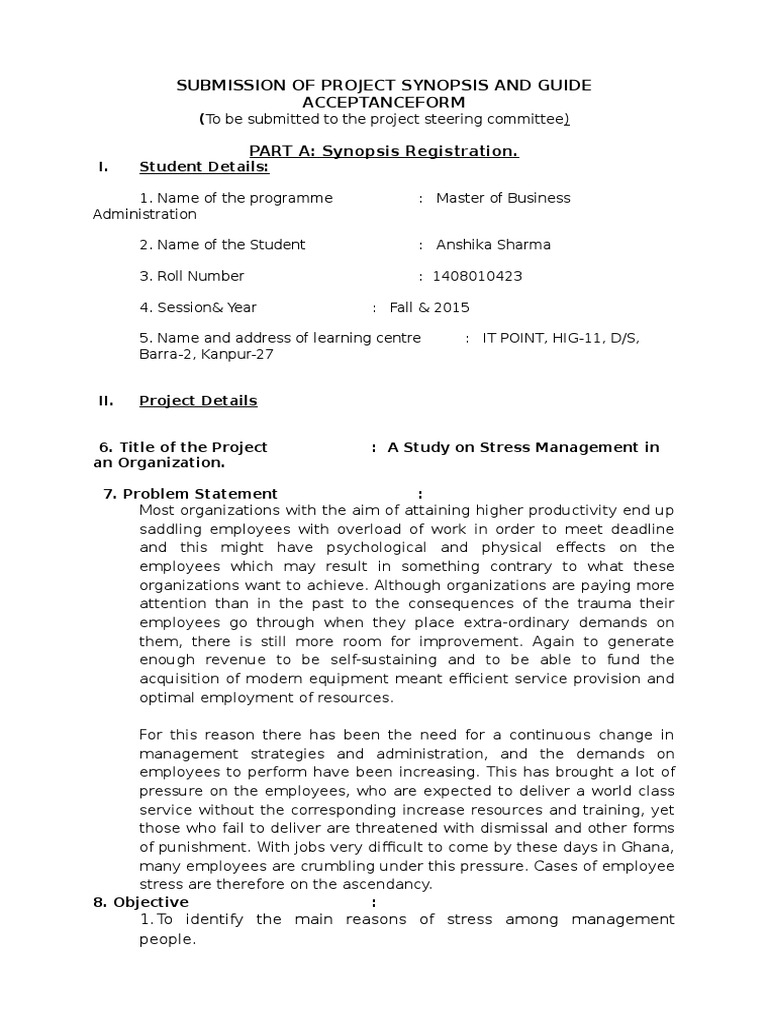 Submission of Project Synopsis and Guide Acceptanceform PART A ...