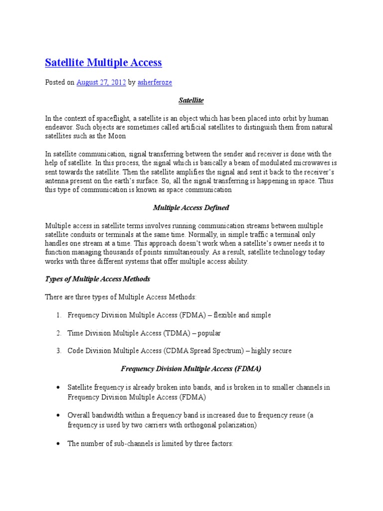 Satellite Multiple Access: August 27, 2012 Asherferoze | PDF | Channel Access Method | Code ...