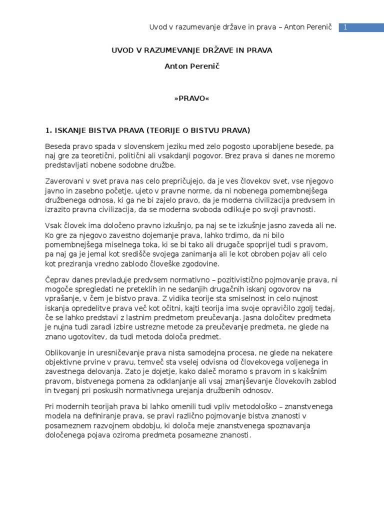 Perenič - Uvod V Pravo (Pravo) | PDF