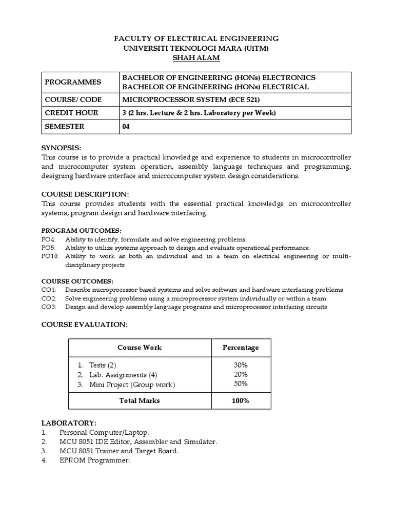 Faculty of Electrical Engineering: Program Outcomes | Download Free PDF ...