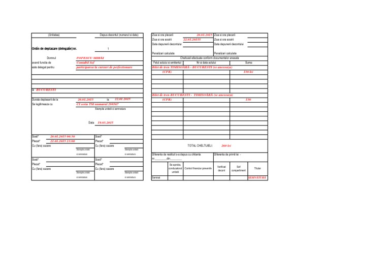 Model Completat Ordin de Deplasare Contabilitate | PDF