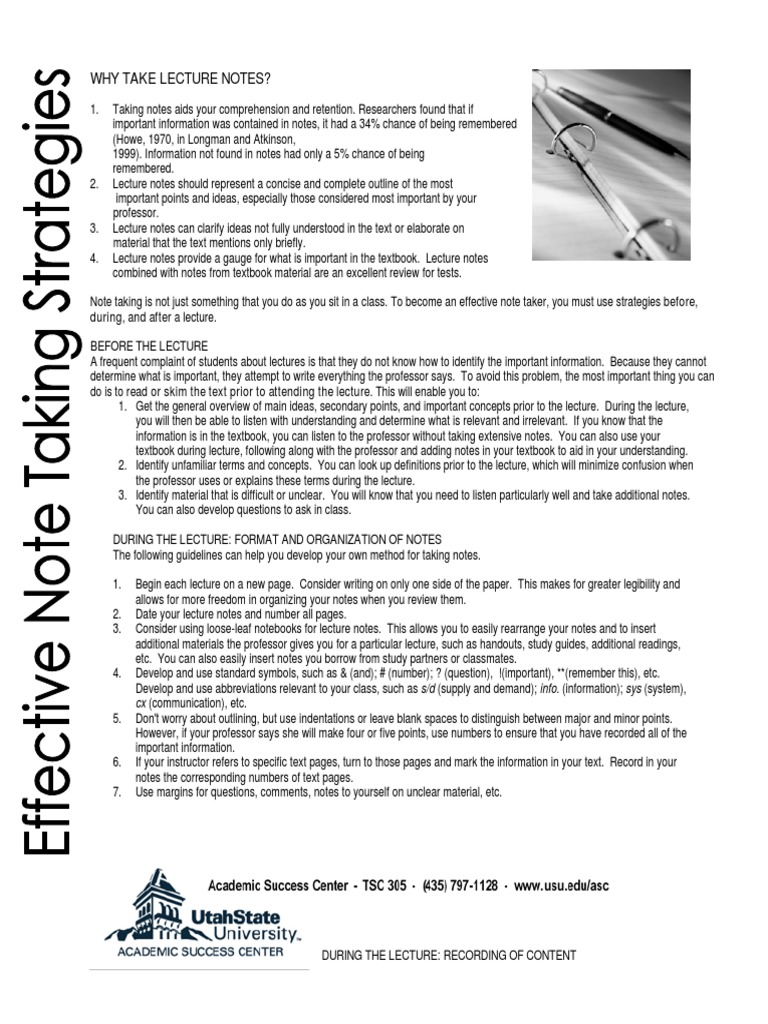 Effective Note Taking | PDF | Lecture | Memory