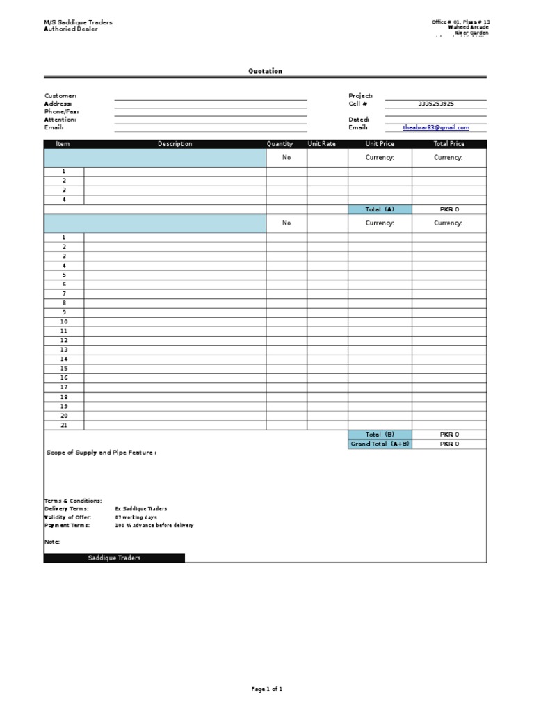 Item Description Quantity Unit Rate Unit Price Total Price: Quotation | PDF