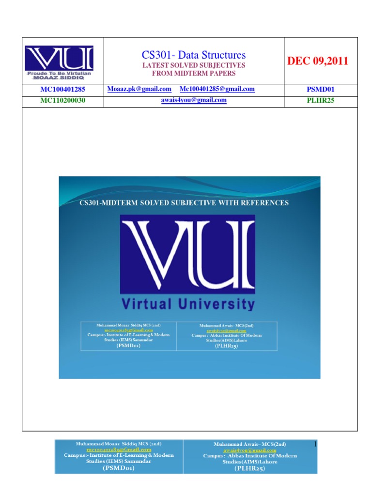 Cs301-Midterm Subjective Solved With Refrences by Moaaz & Awais | PDF | Queue (Abstract Data ...
