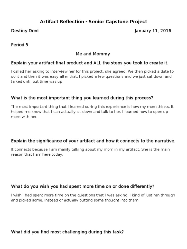 Artifact Reflection - Senior Capstone Project | PDF