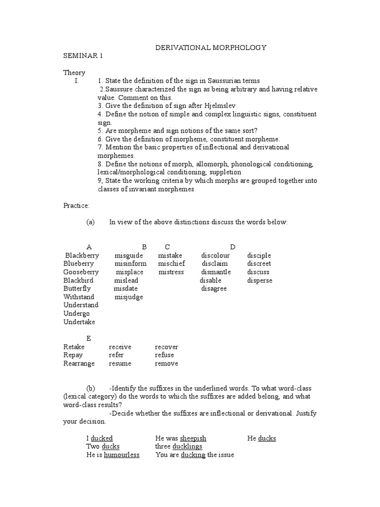 LEC 2b Seminar 1 | PDF | Morphology (Linguistics) | Lexicon