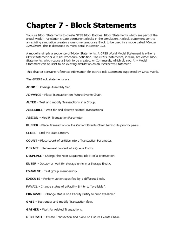 Gpss - Capitulo 7 Block Statements | PDF | Parameter (Computer ...
