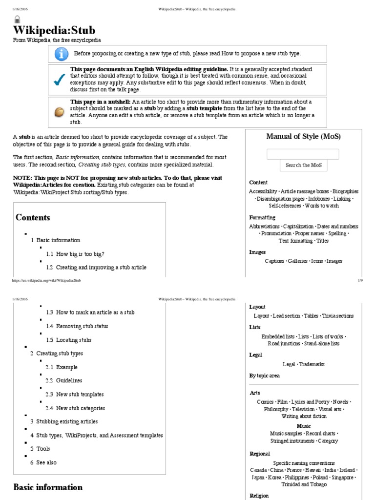 Wikipedia:Stub: Manual of Style (Mos) | PDF | Wikipedia | Encyclopedias