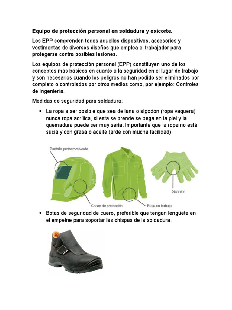 Equipo de Protección Personal en Soldadura y Oxicorte | PDF | Soldadura ...