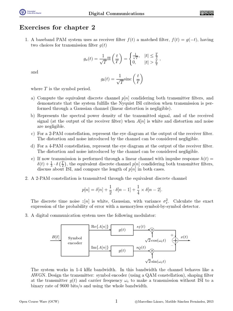 OCW UC3M Digital Communications Exercices T2 | PDF | Modulation | Filter (Signal Processing)