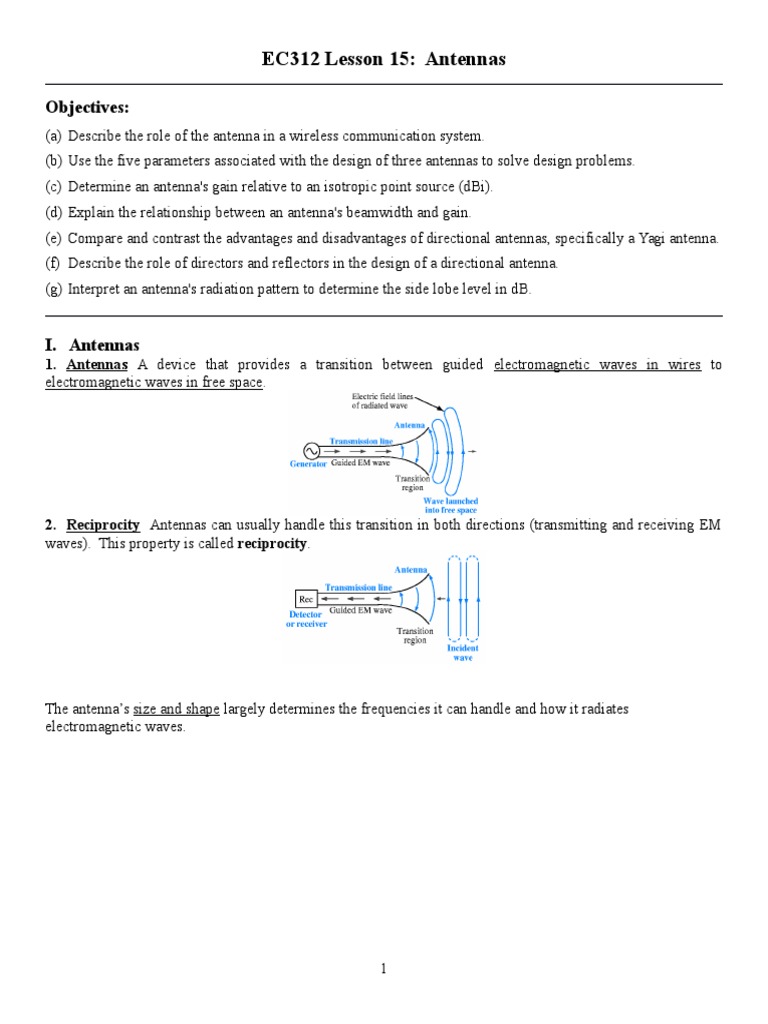 EC312 Lesson 15 Antenna Fundamentals-Students | PDF | Antenna (Radio) | Telecommunications ...