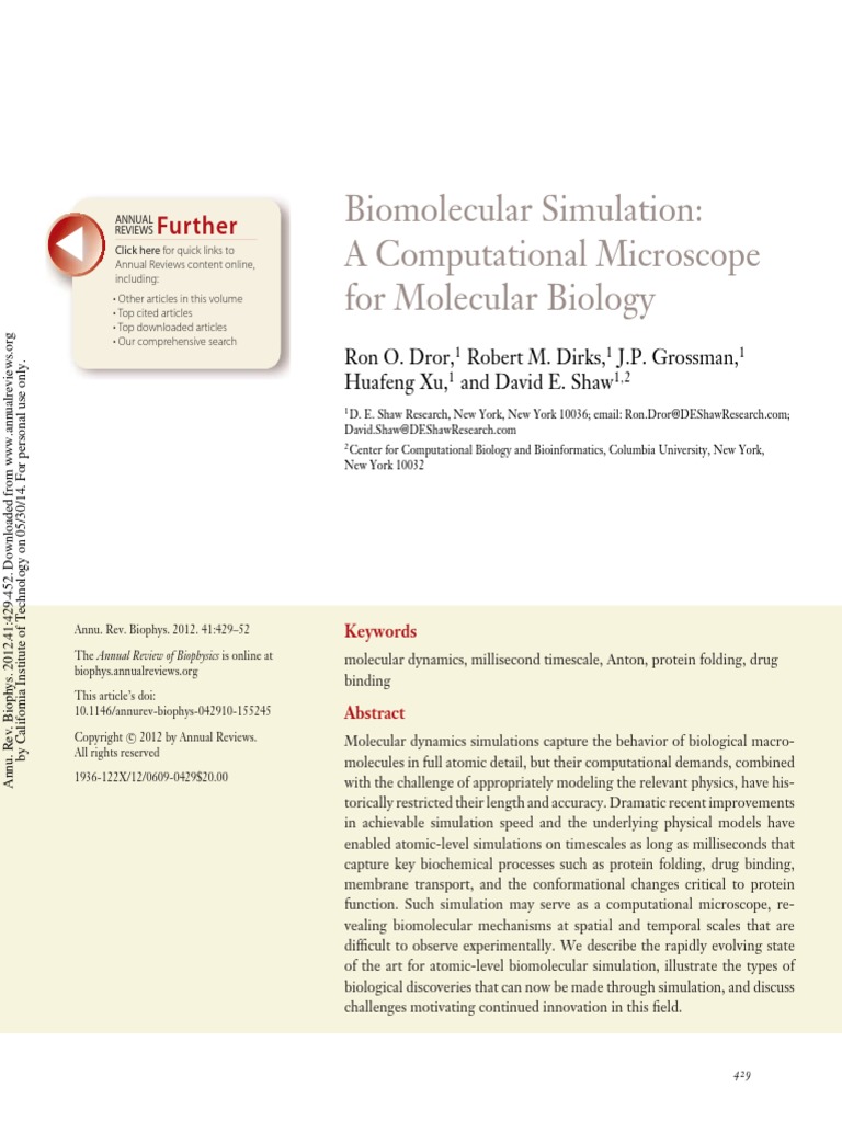 Biomolecular Simulation: A Computational Microscope For Molecular ...