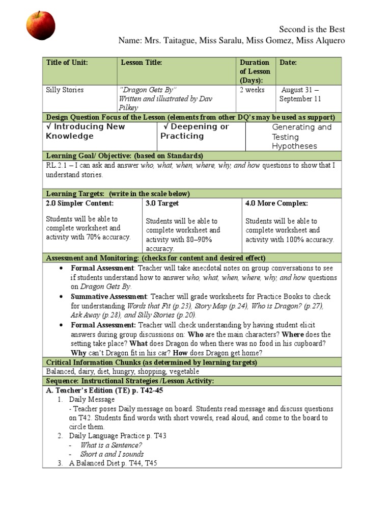 Dragon Gets By: Lesson Plan Overview | PDF | Reading Comprehension ...