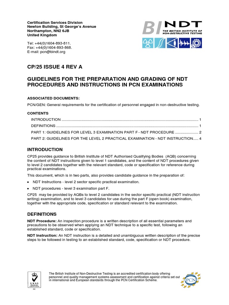 NDT Procedure and Instruction Guidelines | PDF | Nondestructive Testing ...