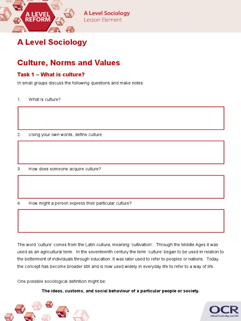 Culture Norms and Values Activities OCR | PDF | Value (Ethics) | Norm ...