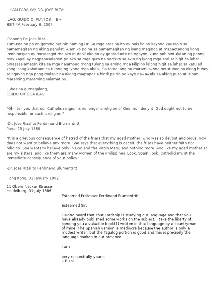 Liham Para Kay Dr | Philippines | Religion And Belief