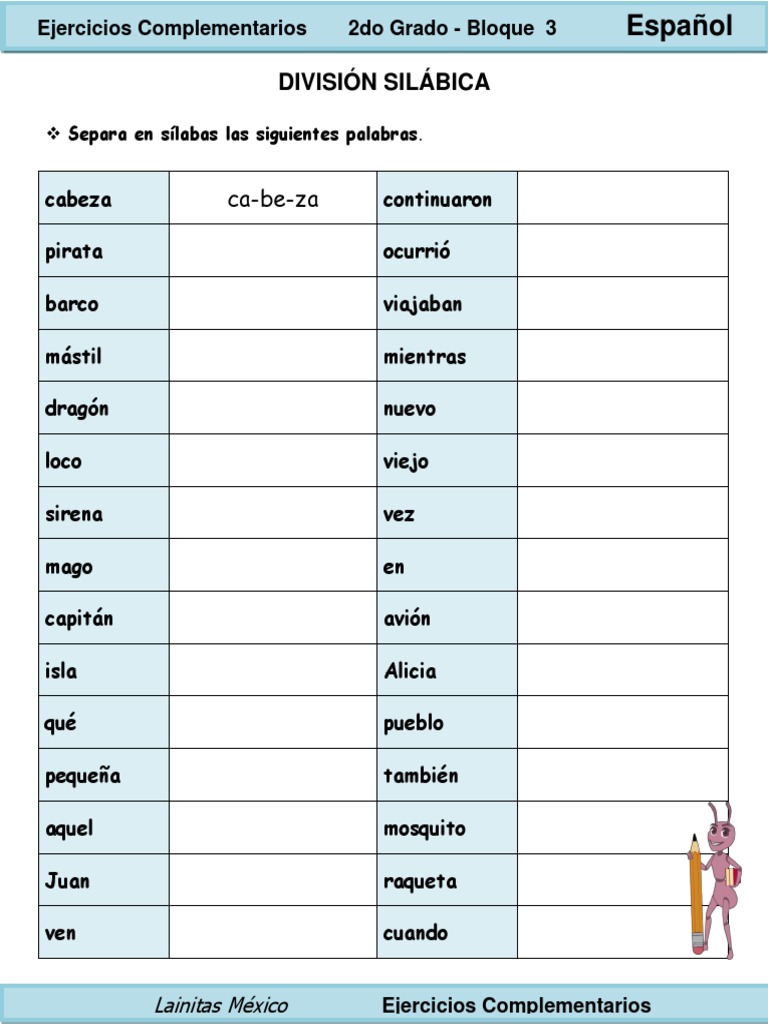 2do Grado - Español - División Silábica | PDF