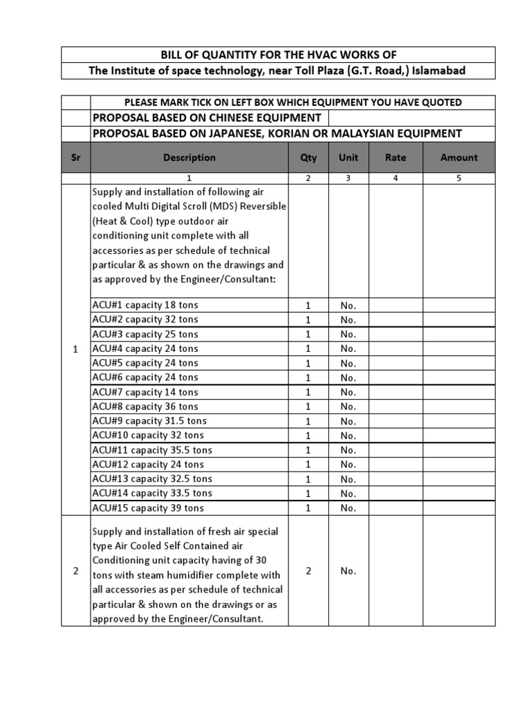 Air Cooled HVAC BOQ | PDF | Hvac | Air Conditioning