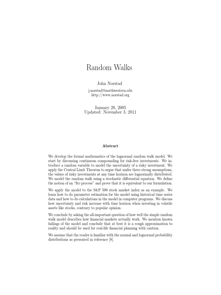 Lognormal Random Walk and Ito Lemma | PDF | Volatility (Finance) | Financial Risk