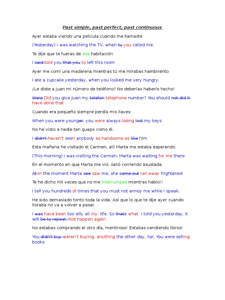 Spanish-English Past Tense Guide | PDF