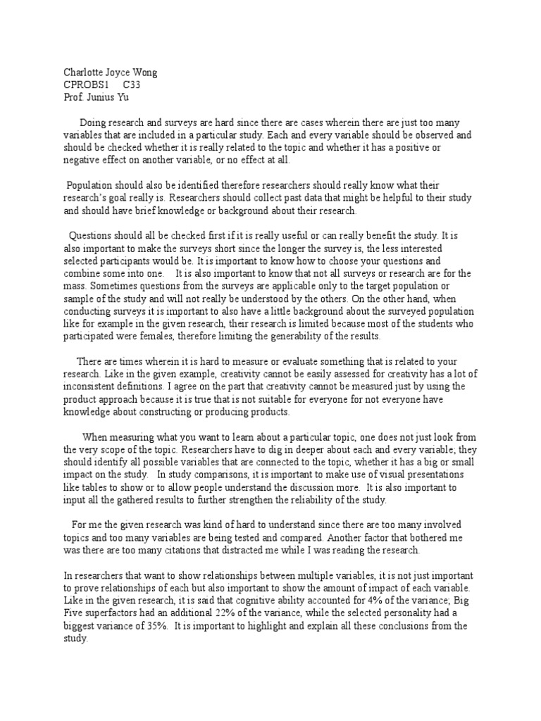 Reaction Paper | PDF | Survey Methodology | Hypothesis