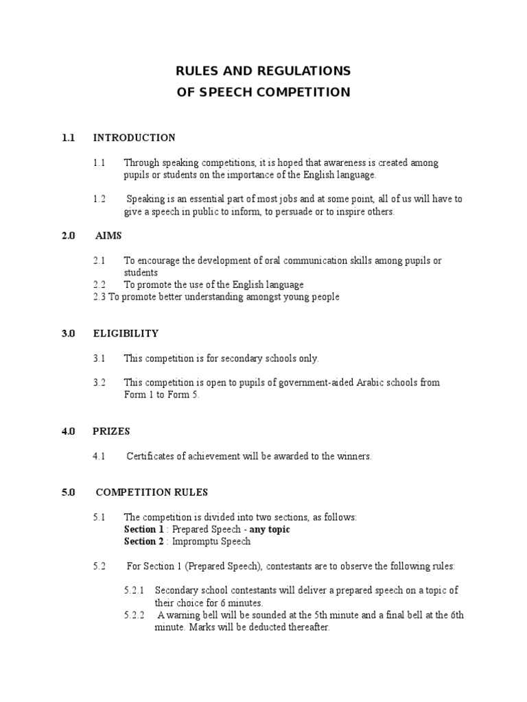 Speech Competition Rules and Guidelines | PDF | Public Speaking ...
