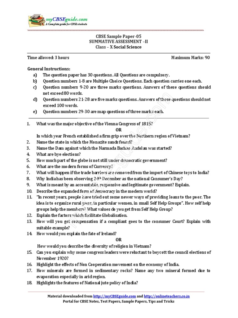 2016 10 Social Science Sample Paper Sa2 05 | PDF | Vietnam | Politics ...