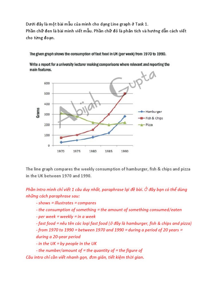 Hướng Dẫn Viết Task 1 Line Graph - IELTS Quang Thắng | PDF