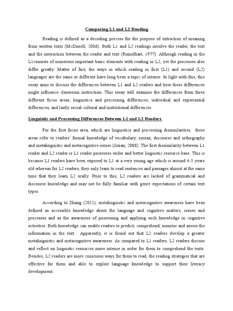 Comparing L1 and L2 Reading | PDF | Second Language | Literacy