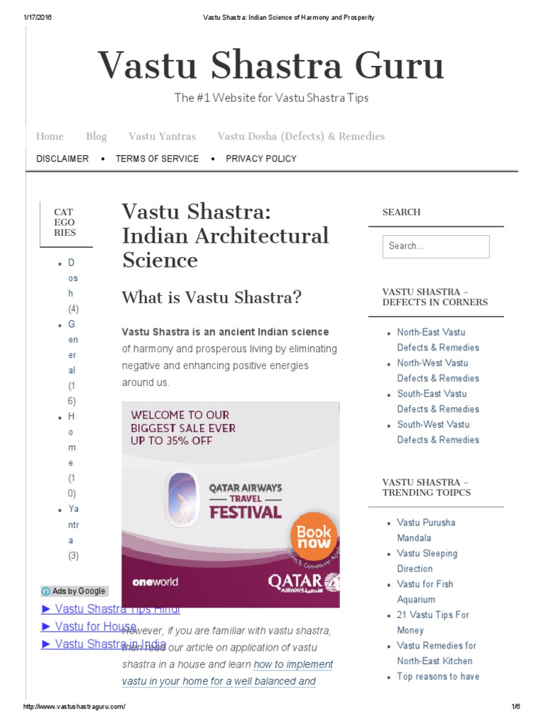 Vastu Shastra - Indian Science of Harmony and Prosperity | PDF ...