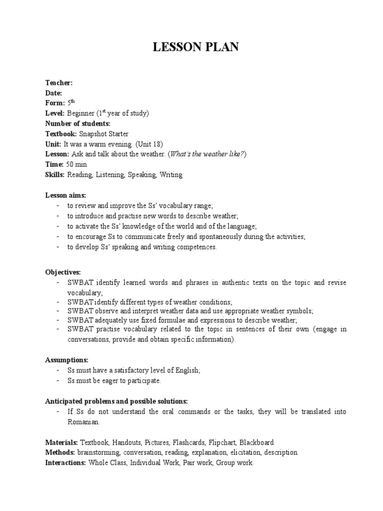 0 Lesson Plan Weather | PDF