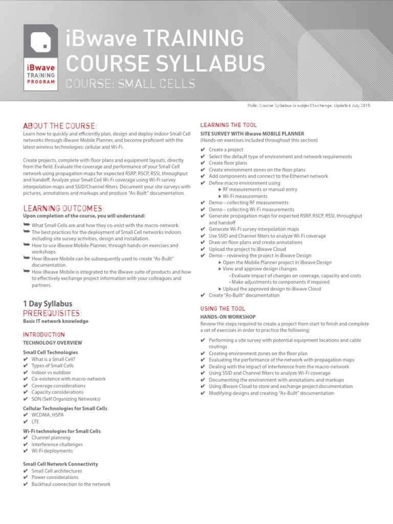 IBwave Small Cells Course Syllabus | PDF | Wi Fi | Radio