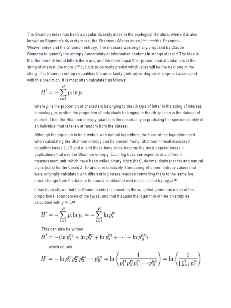 Shannon Index | PDF | Teaching Mathematics | Statistics