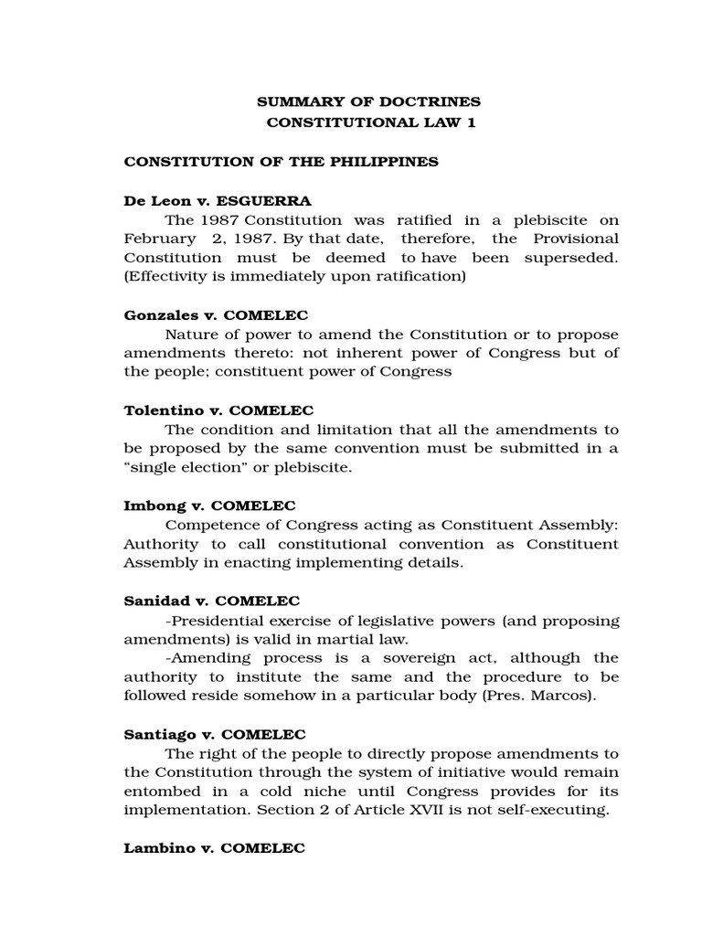 Summary of Doctrines, Constitutional Law 1 | PDF