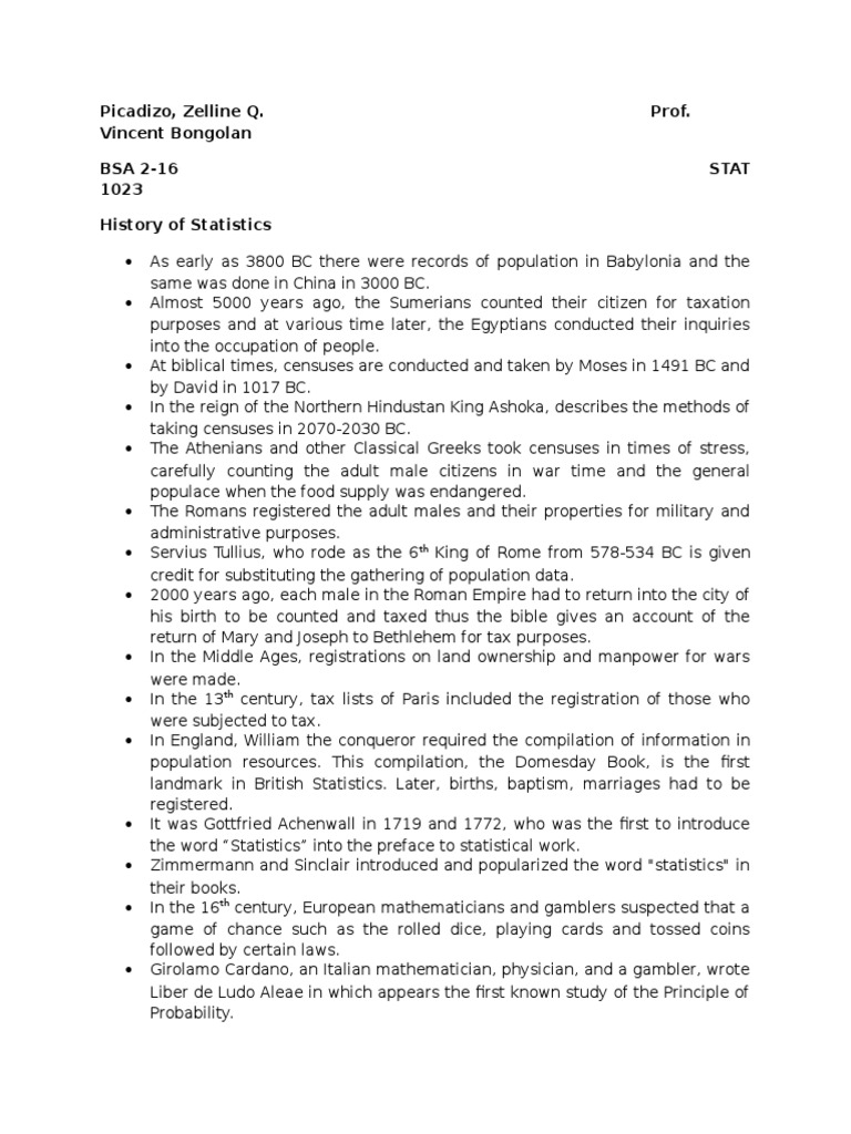 History of Statistics | PDF | Census | Statistics