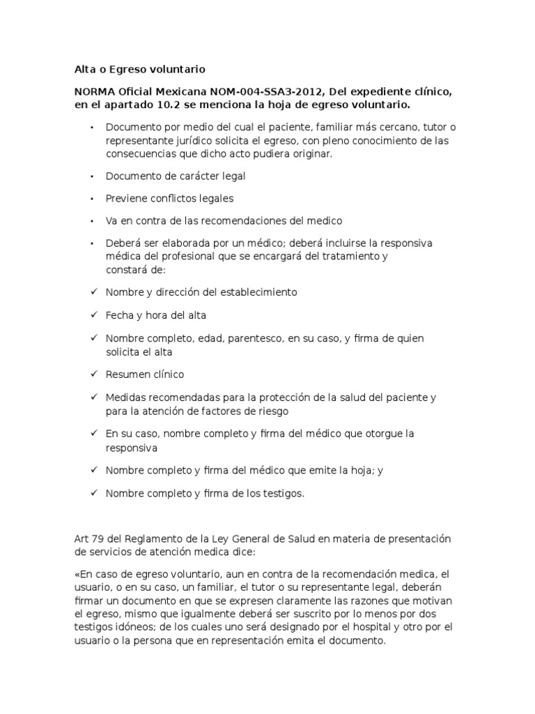 Alta o Egreso Voluntario | Hospital | Gobierno