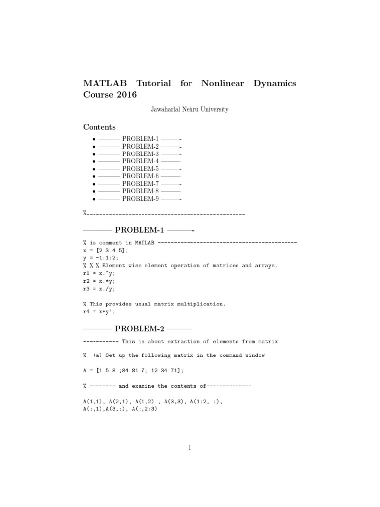 Matlab Tutorial | PDF | Matrix (Mathematics) | Predation
