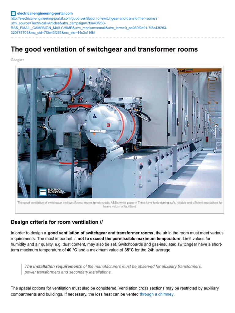 The Good Ventilation of Switchgear and Transformer Rooms | PDF ...