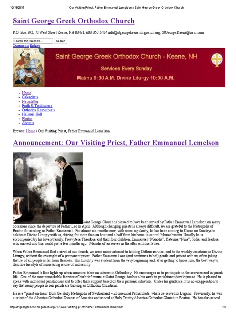 Our Visiting Priest, Father Emmanuel Lemelson Saint George Greek ...