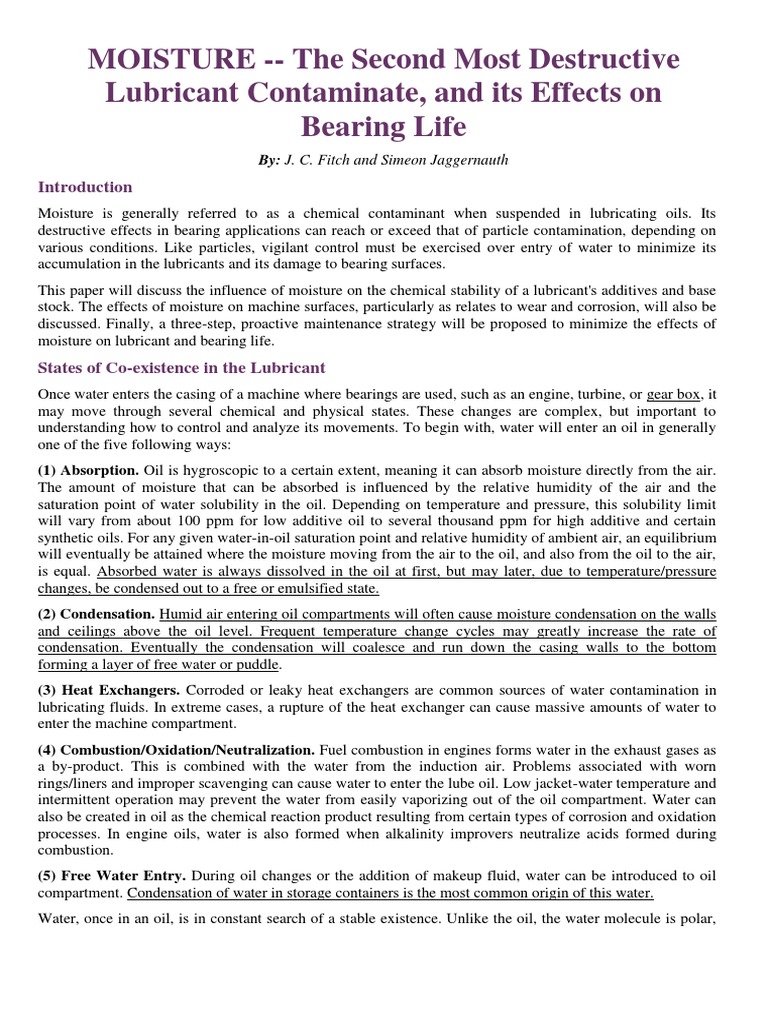 MOISTURE - The Second Most Destructive Lubricant Contaminate, and Its ...